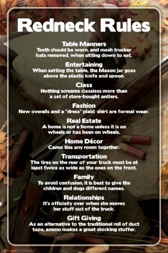 Redneck Rules Humor Poster 24x36 Poster – The Poster Depot